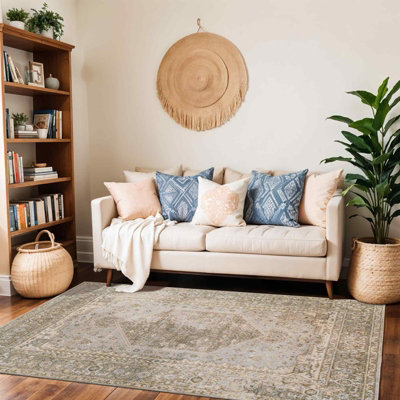 BOKA Machine Washable Traditionnal Boho Camel Area Rug 160 x 213 cm