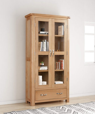 Bologna Display Cabinet with Glass Doors - D37 x W90 x H180 cm - Oak