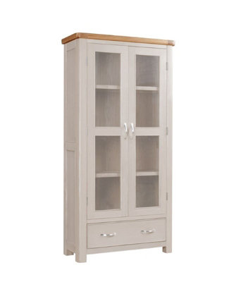 Bologna Painted Display Cabinet with Glass Doors - D37 x W90 x H180 cm - Oak