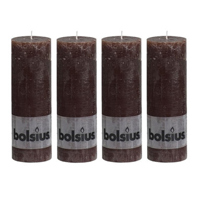 Bolsius 4PC Dark Brown Rustic Pillar Candles 190 x 68mm | DIY at B&Q