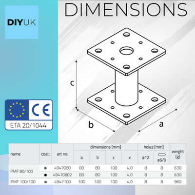 Bolt Down 100mm ( Pack of: 4 ) Pergola Elevated Post Base Support Heavy ...