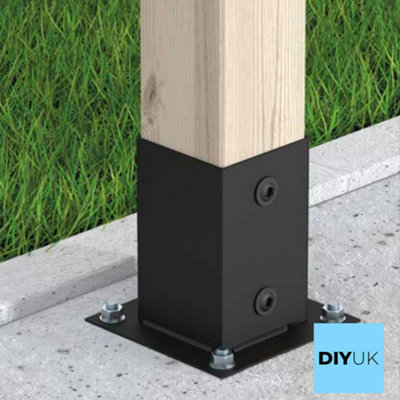 Bolt Down 91 x 91 mm BLACK ( Pack of: 4 ) Square Post Fence Foot Heavy ...