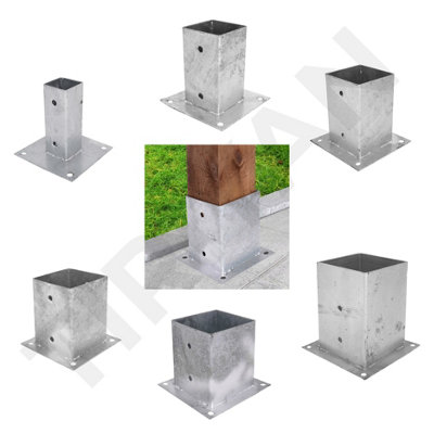 Bolt Down Fence Post Support Heavy Duty Galvanised Square Foot Base Bracket 120mm x 120mm