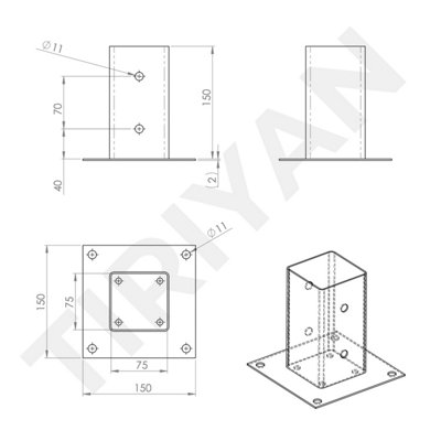 Bolt Down Fence Post Support Heavy Duty Galvanised Square Foot Base ...