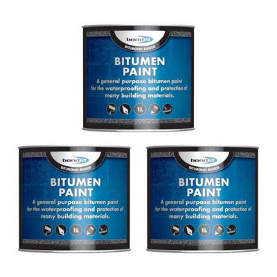 Bond-It Bitumen Paint Solvent-borne bituminous black paint waterproofing 1L - Pack of 3