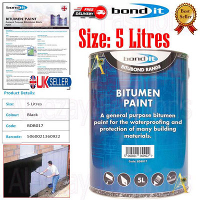 Bond It Black Bitumen Paint Weatherproof Roof Protection Sealant Metal Rail 5kg