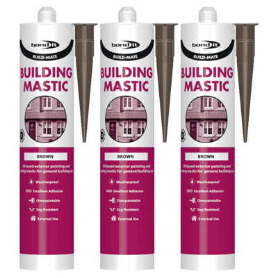 Bond It BUILD-MATE Building Mastic Silicone Sealant - 3x Brown, 310ml ...