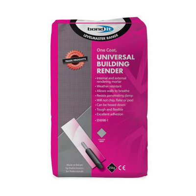 Bond it Universal Building Render One Coat Pre-Mixed Sand Lime Cement Grey 25kg.