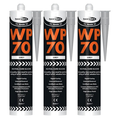 Bond It WP70 Neutral Cure Oxime Silicone Sealant - 3x Grey, 285ml ...