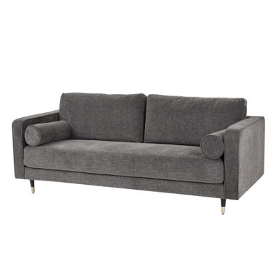 Bongola Grey Large 3-Seater Fabric Sofa with Deep Cushions and Modern ...