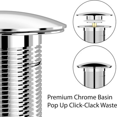 Bonicxane UnSlotted Chrome Click Clack Bathroom Pop Up Basin Waste