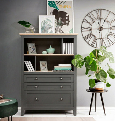 Bookcase Cabinet with Drawers Open Shelf Display Storage Unit Shaker ...