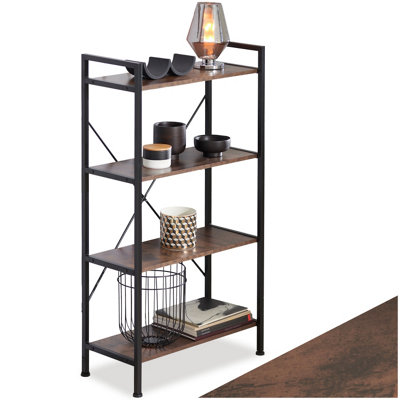 Bookcase Leeds 4 Shelves - Industrial wood dark, rustic