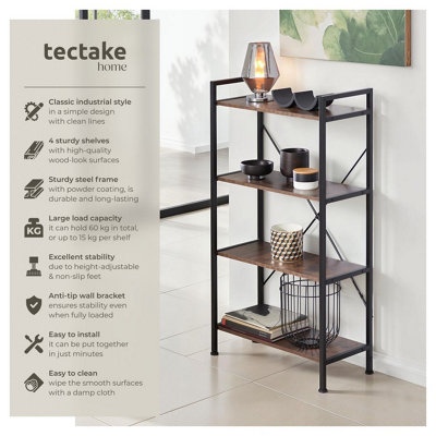 Bookcase Leeds 4 Shelves - Industrial wood dark, rustic