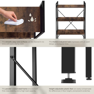 Bookcase Leeds 4 Shelves - Industrial wood dark, rustic