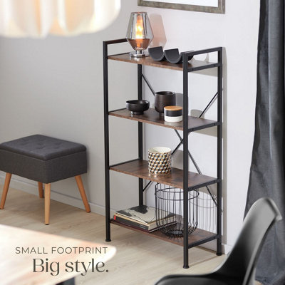 Bookcase Leeds 4 Shelves - Industrial wood dark, rustic