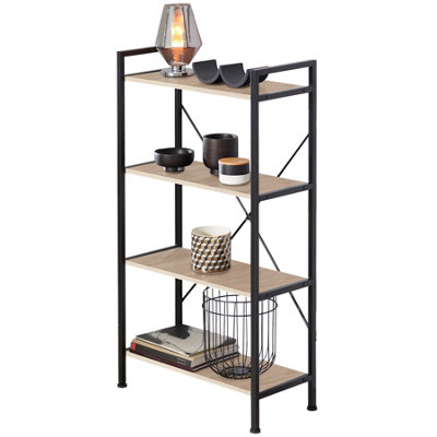 Bookcase Leeds 4 Shelves - industrial wood light, oak Sonoma