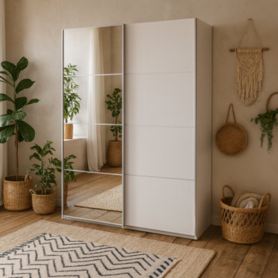 Bordeaux 180cm White Sliding Wardrobe with Full-Length Mirror, 5 ...