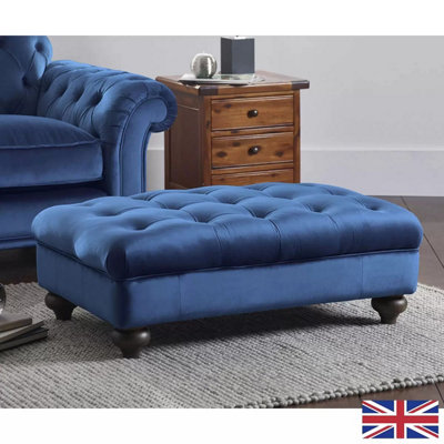 Bordeaux Blue Velvet Footstool Plush Velvet Upholstery, Foam Cushion ...