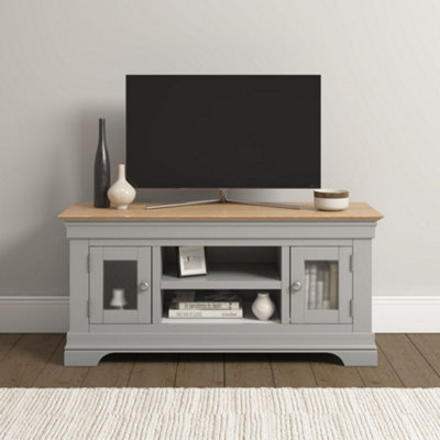 BORDEAUX SMALL TV STAND PEBBLE GREY AND OAK FULLY ASSEMBLED