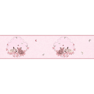 Border Animal Wallpaper In Pink Tones, Butterfly Pink Wallpaper With ...