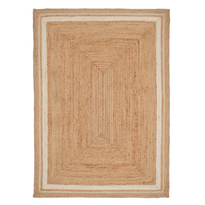 Bordered Natural Braided Jute Handwoven Large Living Area Rug 190cm x ...