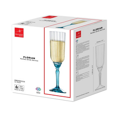 Bormioli Rocco Florian Champagne Flutes - 210ml - Blue - Pack of 6