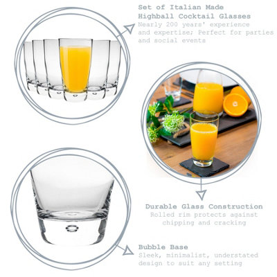Bormioli Rocco Luna Highball Glasses - 340ml - Pack of 4