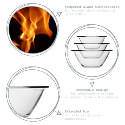 Bormioli Rocco Mr Chef Glass Nesting Mixing Bowl - 2.5 Litres - Pack of 6