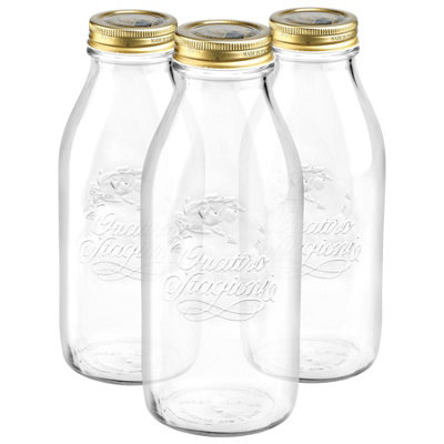 Bormioli Rocco Quattro Stagioni Glass Bottles with Screw Top Lid - 1L ...