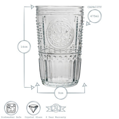 Bormioli Rocco - Romantic Highball Glasses - 475ml - Clear - Pack of 6