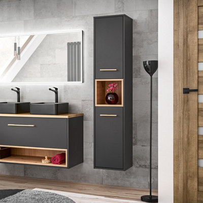 Borneo Cosmos Tall Bathroom Cabinet 2 Doors - Anthracite Artisan Oak