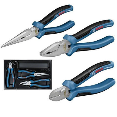 Bosch 1600A016BG 3PC Professional Pliers Set Combination Needle Nose ...