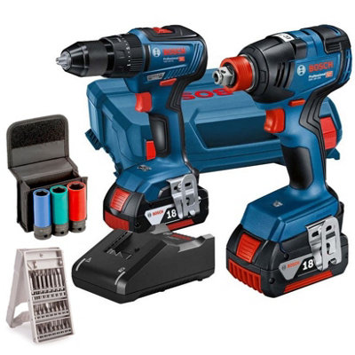 Bosch 18v Brushless Combi Hammer Drill Impact Driver Wrench + Sockets ...