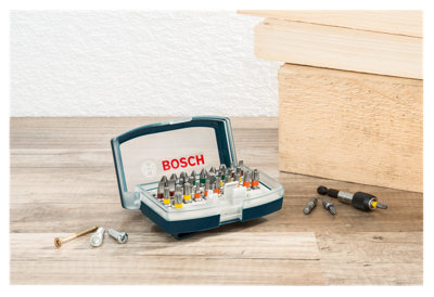 Bosch 32 Piece Screwdriver Drill Bit Set Colour Coded Magnetic Holder + Case