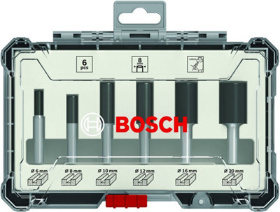 Bosch Professional Router Bit Set 6 pcs Straight 1/4" shank 6-piece ...