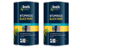Bostik Bituminous Black Paint Waterproofing 1L Pack of 2