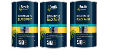 Bostik Bituminous Black Paint Waterproofing 1L Pack of 3