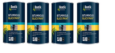 Bostik Bituminous Black Paint Waterproofing 1L Pack of 4
