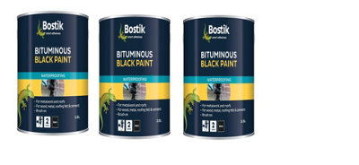 Bostik Bituminous Black Paint Waterproofing 2.5L Pack of 3
