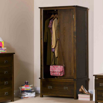 Boston 2 Door, 1 Drawer Wardrobe - Pine - 90 x 55 x 190 cm - Dark Brown