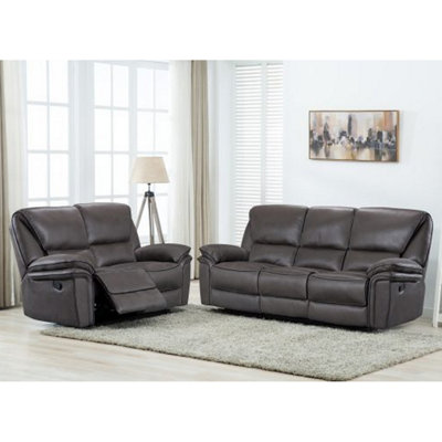 Boston Grey Fabric Large Sofa Suite Manual Reclining Sofa Set 3 + 2 ...