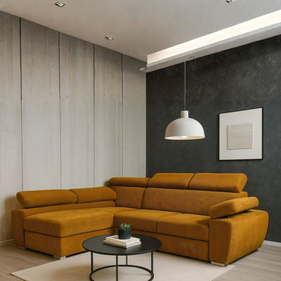 BOSTON MINI PREMIUM Left Hand Corner Sofa Bed Yellow Corduroy ...