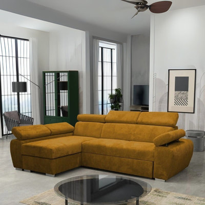 BOSTON MINI PREMIUM Left Hand Corner Sofa Bed Yellow Corduroy ...