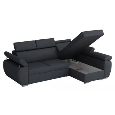 BOSTON MINI PREMIUM Right Hand Corner Sofa Bed Blue Corduroy Upholstery ...
