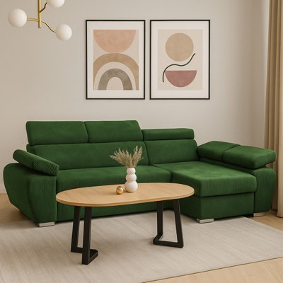 BOSTON MINI PREMIUM Right Hand Corner Sofa Bed Green Corduroy ...