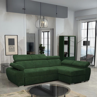 BOSTON MINI PREMIUM Right Hand Corner Sofa Bed Green Corduroy ...
