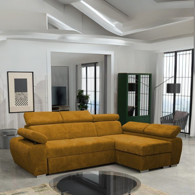 BOSTON MINI PREMIUM Right Hand Corner Sofa Bed Yellow Corduroy ...