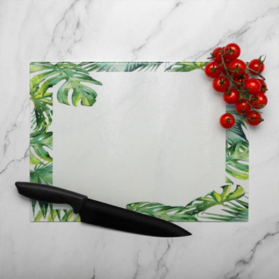 Botanical Leaves Border Glass Chopping BoardDesigner style