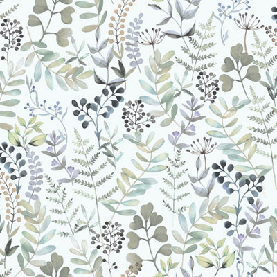 Botanique Mint Green Wallpaper - Delicate Floral Leaves Naturistic ...